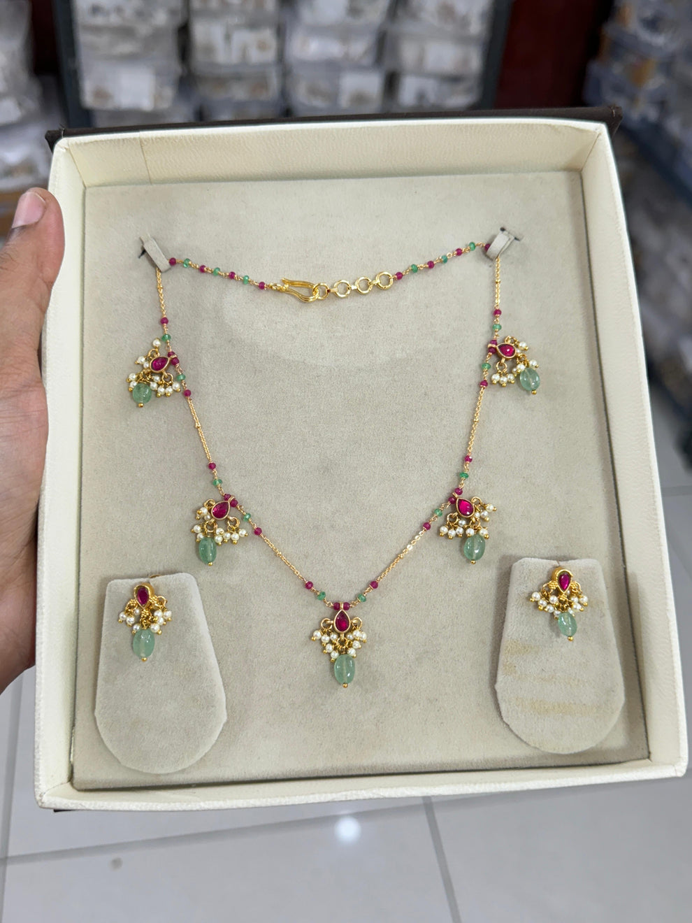 Handmade Kemp stones chain – Kankanam - South India Jewellery