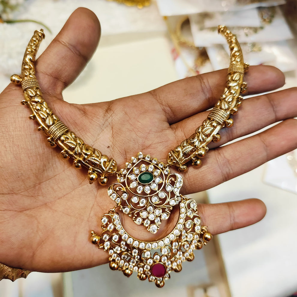 AD stones gold antique finish Kanti necklace set premium quality ...
