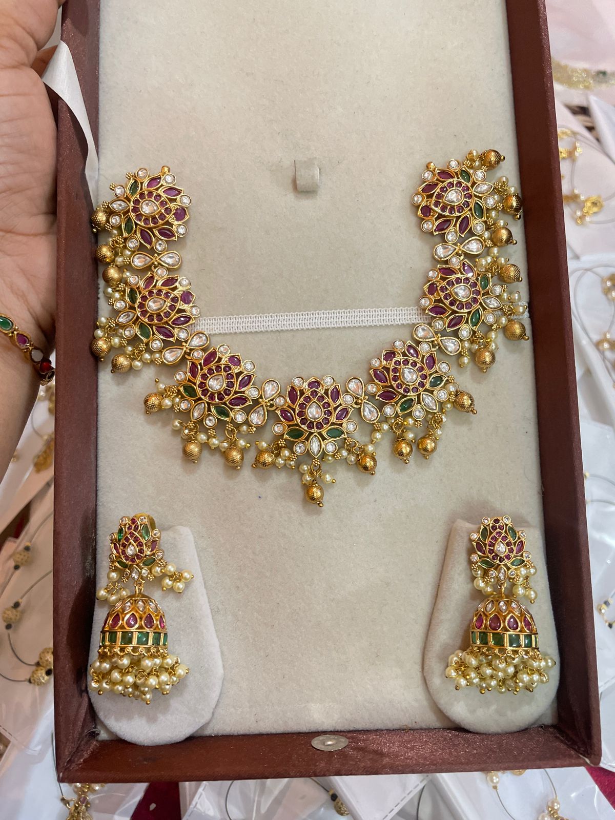 Lotus jadau necklace set – Kankanam - South India Jewellery