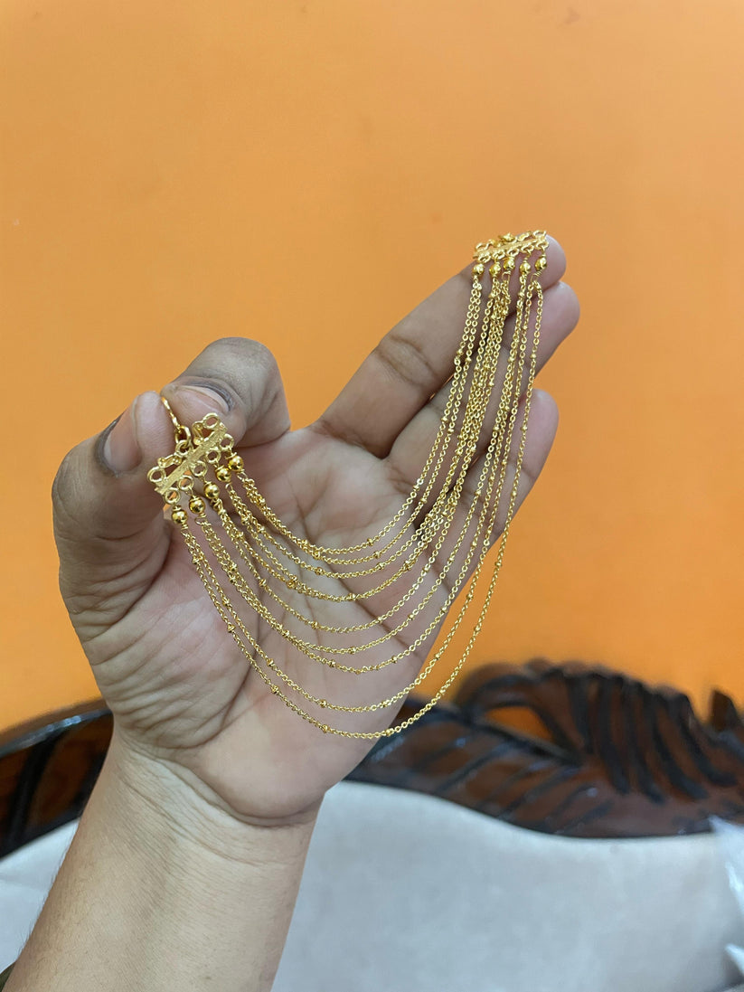 Traditional gold tone earchain pair – Kankanam - South India Jewellery