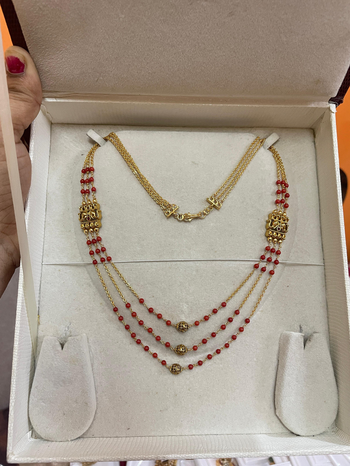 Triple layer gold replica elephant motif beads chain – Kankanam - South ...