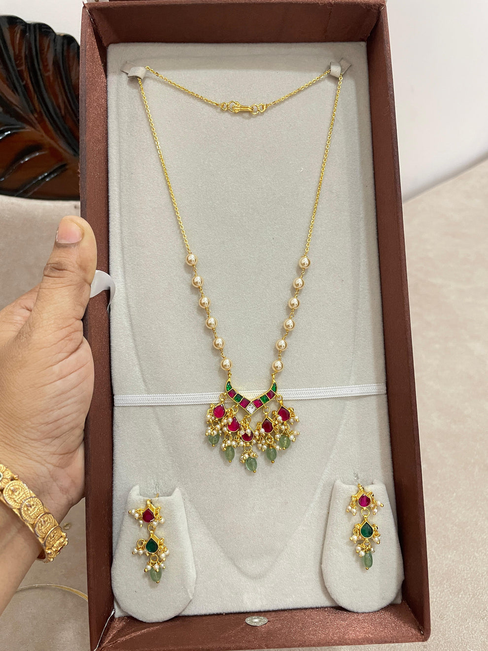 Traditional chandbali style pearl chain – Kankanam - South India Jewellery