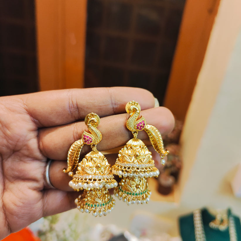 Peacock double jhumka – Kankanam - South India Jewellery