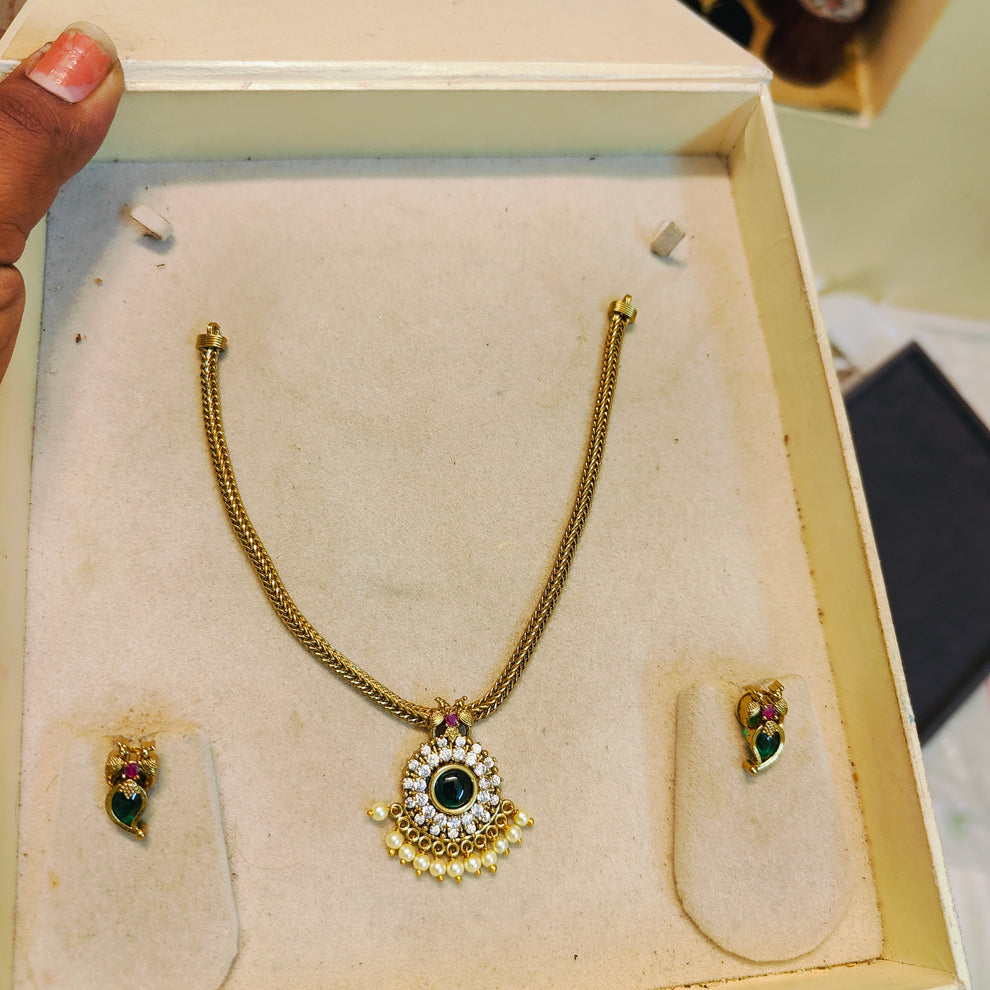 Traditional Kemp style necklace set – Kankanam - South India Jewellery