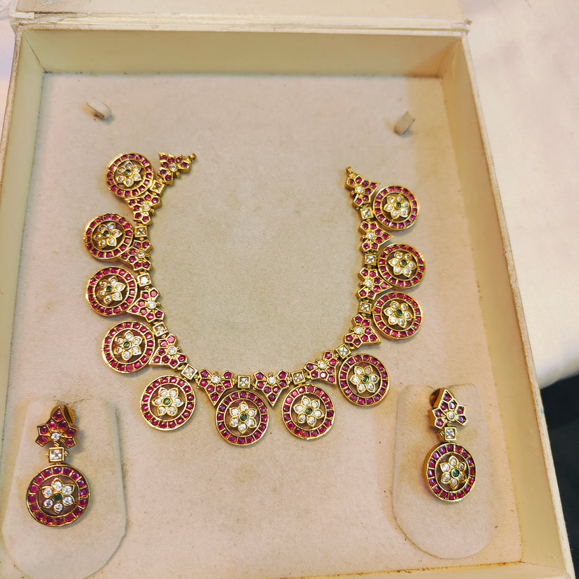 Traditional ruby kundan jadau necklace set – Kankanam - South India ...
