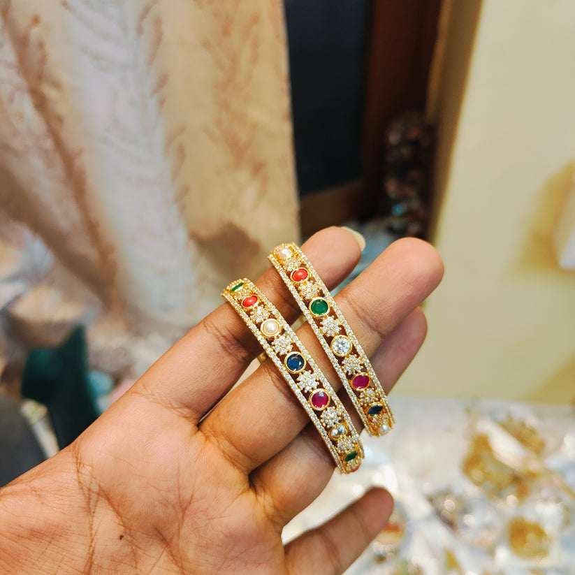 Traditional multi stone cz bangles – Kankanam - South India Jewellery