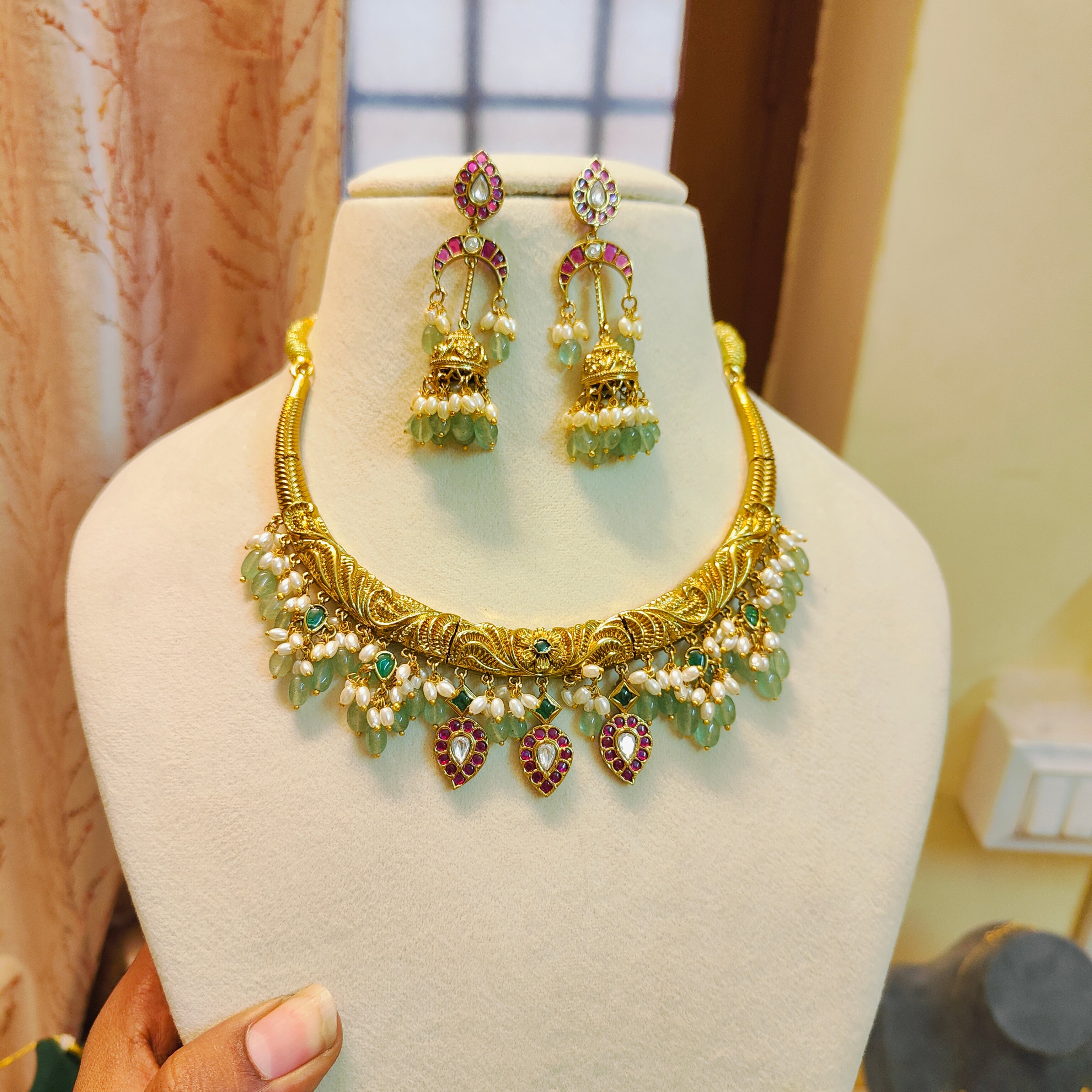 Heritage Gold Replica Kanti necklace set – Kankanam - South India Jewellery